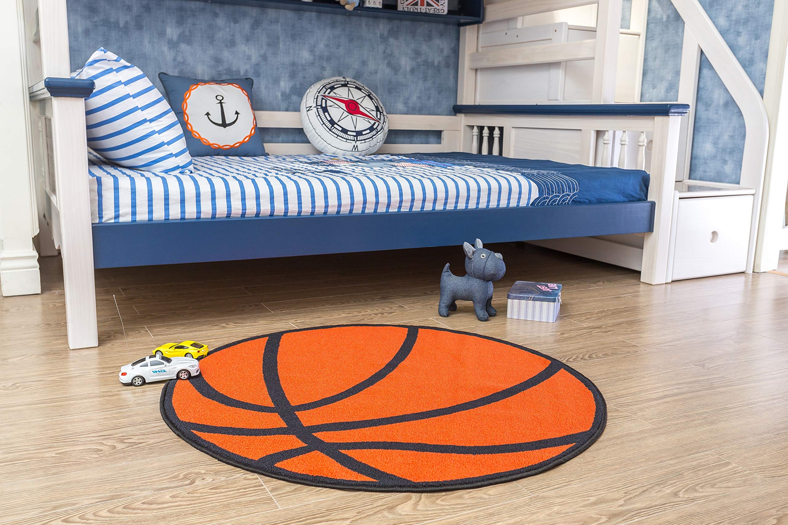 Furnish my Place Basketball Round Play Area Rugs for Kids | Round Shaped | Kindergarten Classrooms and Playrooms | Contemporary | Multicolor | (Basketball 2'2" Round)