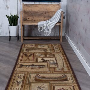 Trout Fishing Ivory 3x8 Runner Area Rug Cabin for Hallway, Walkway, Entryway, or Foyer - Novelty, Lodge