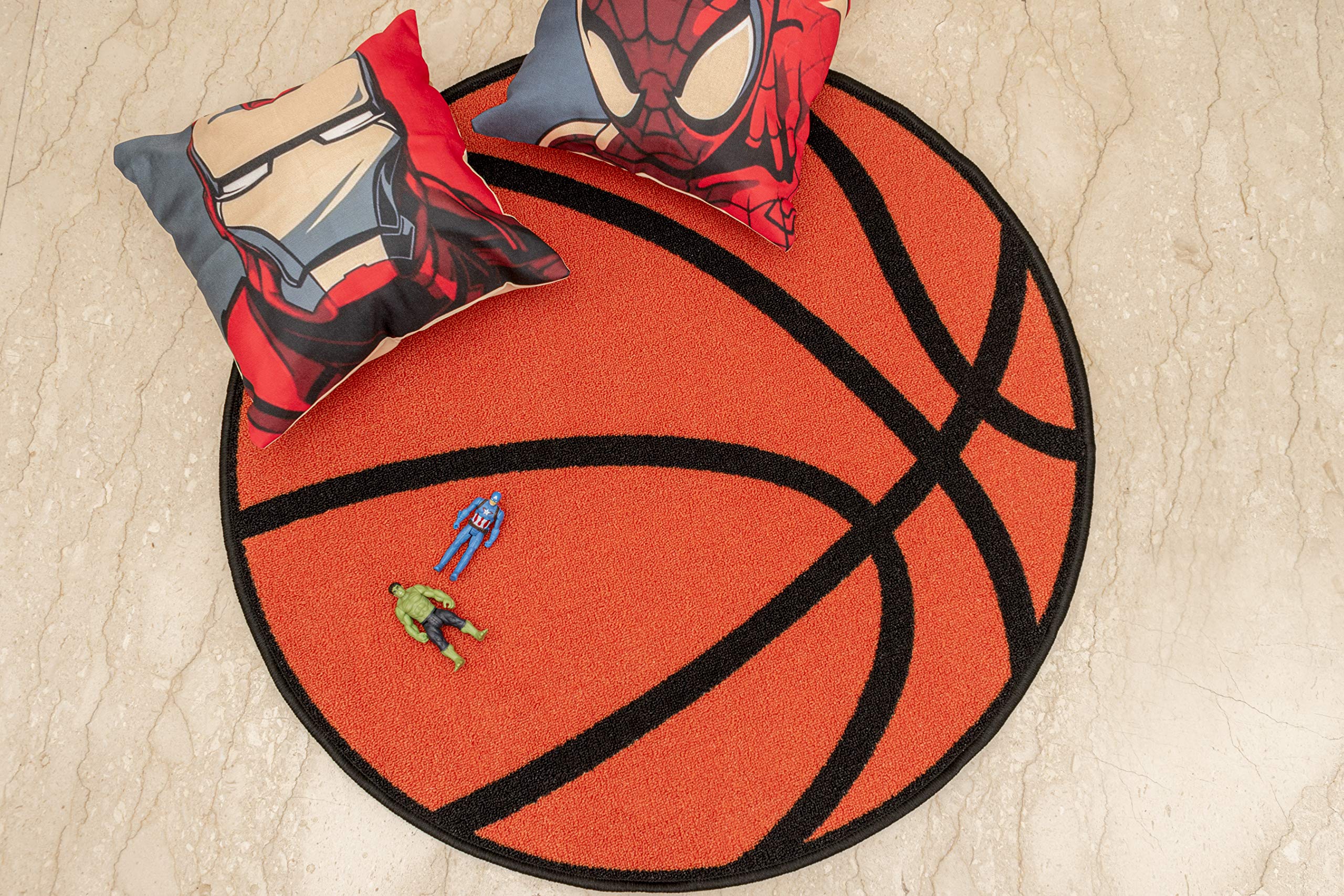 Furnish my Place Basketball Round Play Area Rugs for Kids | Round Shaped | Kindergarten Classrooms and Playrooms | Contemporary | Multicolor | (Basketball 2'2" Round)