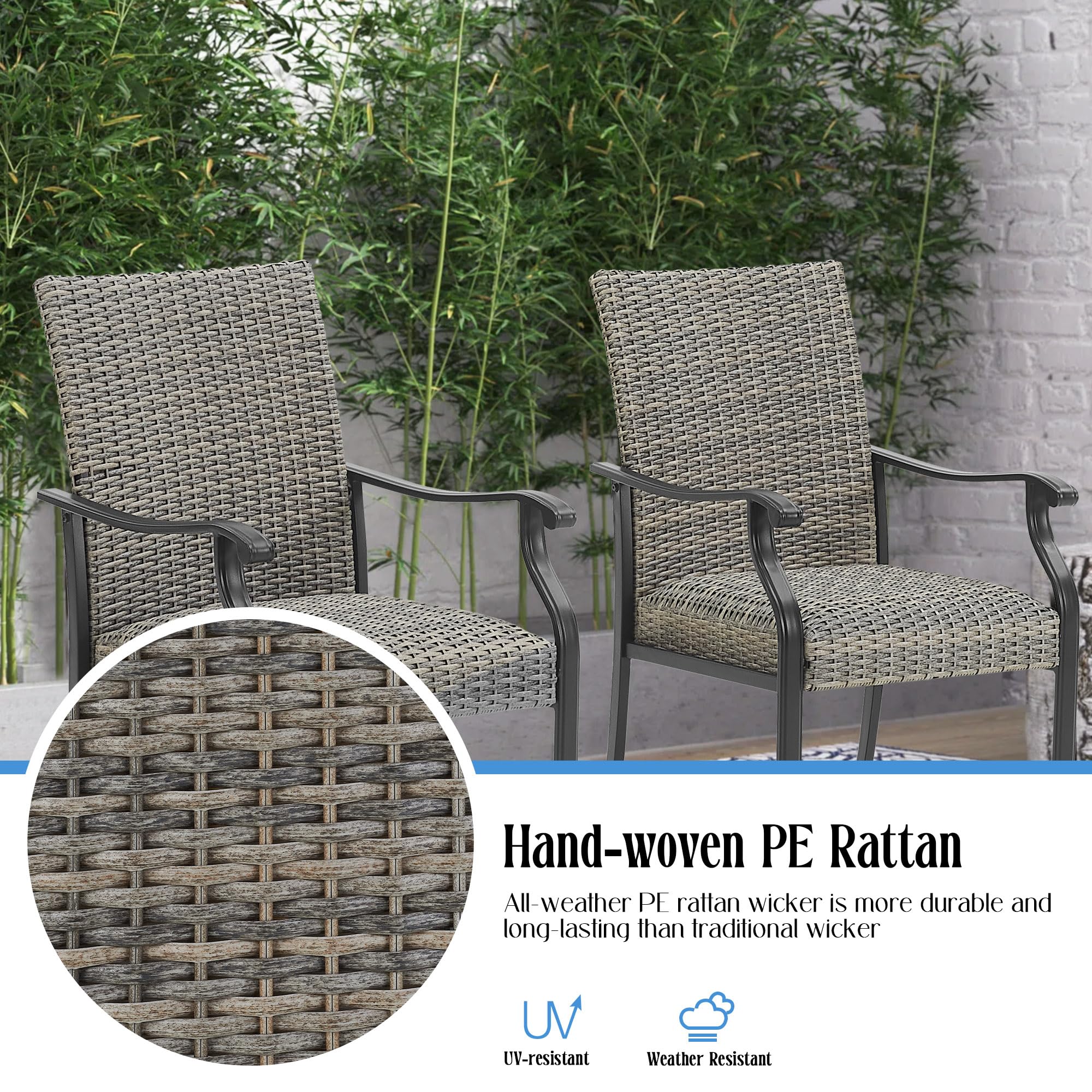 PATIO TREE 2 PCS Patio Dining Chairs Outdoor Quick Dry Foam Padded Rattan Chairs