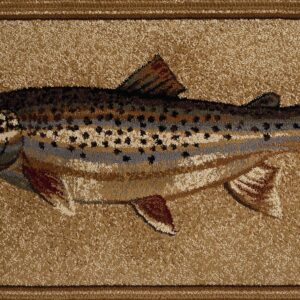 Trout Fishing Ivory 3x8 Runner Area Rug Cabin for Hallway, Walkway, Entryway, or Foyer - Novelty, Lodge