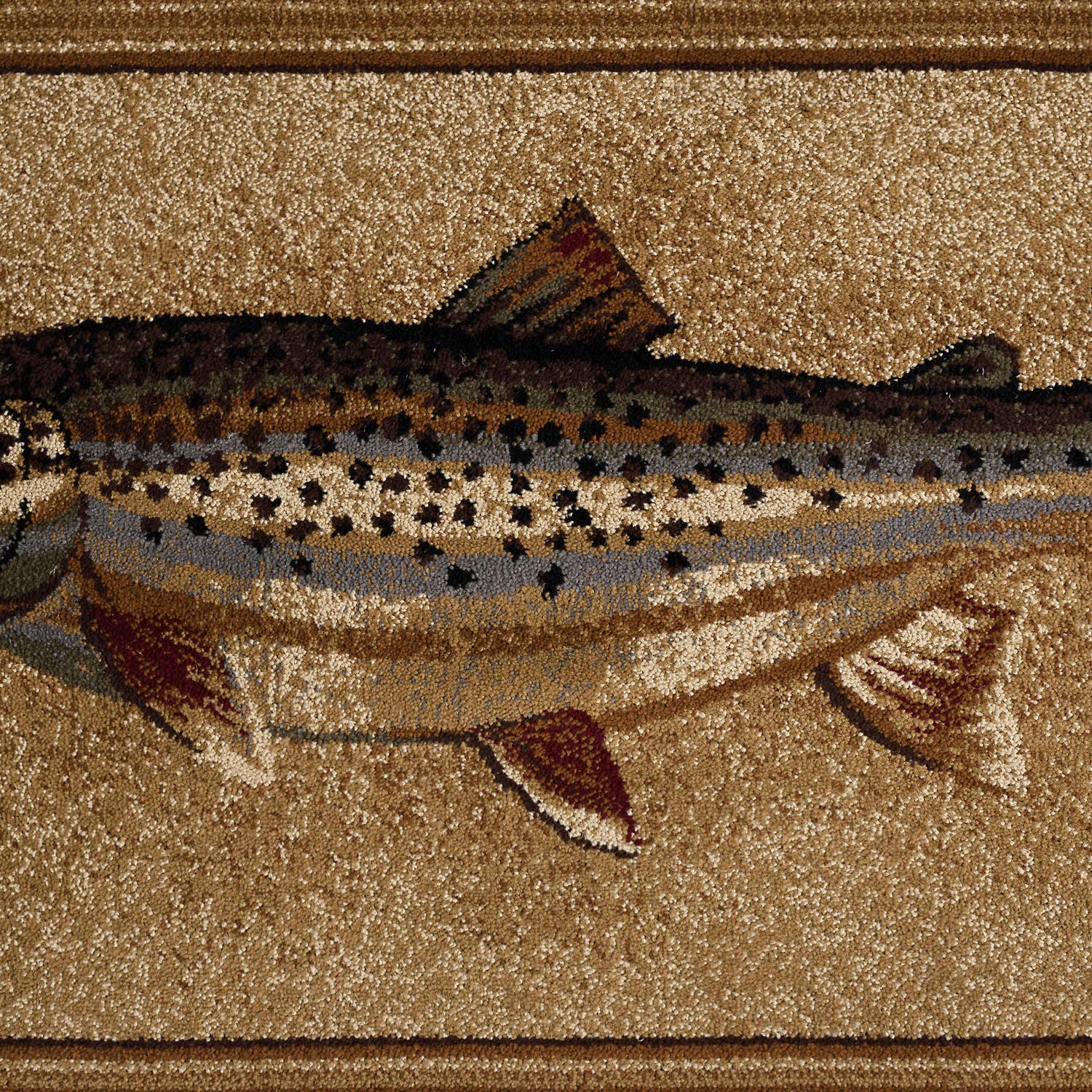 Trout Fishing Ivory 3x8 Runner Area Rug Cabin for Hallway, Walkway, Entryway, or Foyer - Novelty, Lodge