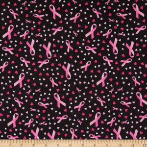 cotton cancer awareness pink ribbon hearts black/pink fabric by the yard