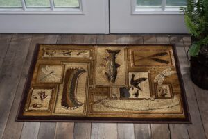 tayse trout fishing ivory 2x3 scatter mat small rug for entryway indoor & outdoor - hallway, walkway, or foyer - novelty, lodge bedroom & living room, ntr6602 2x3