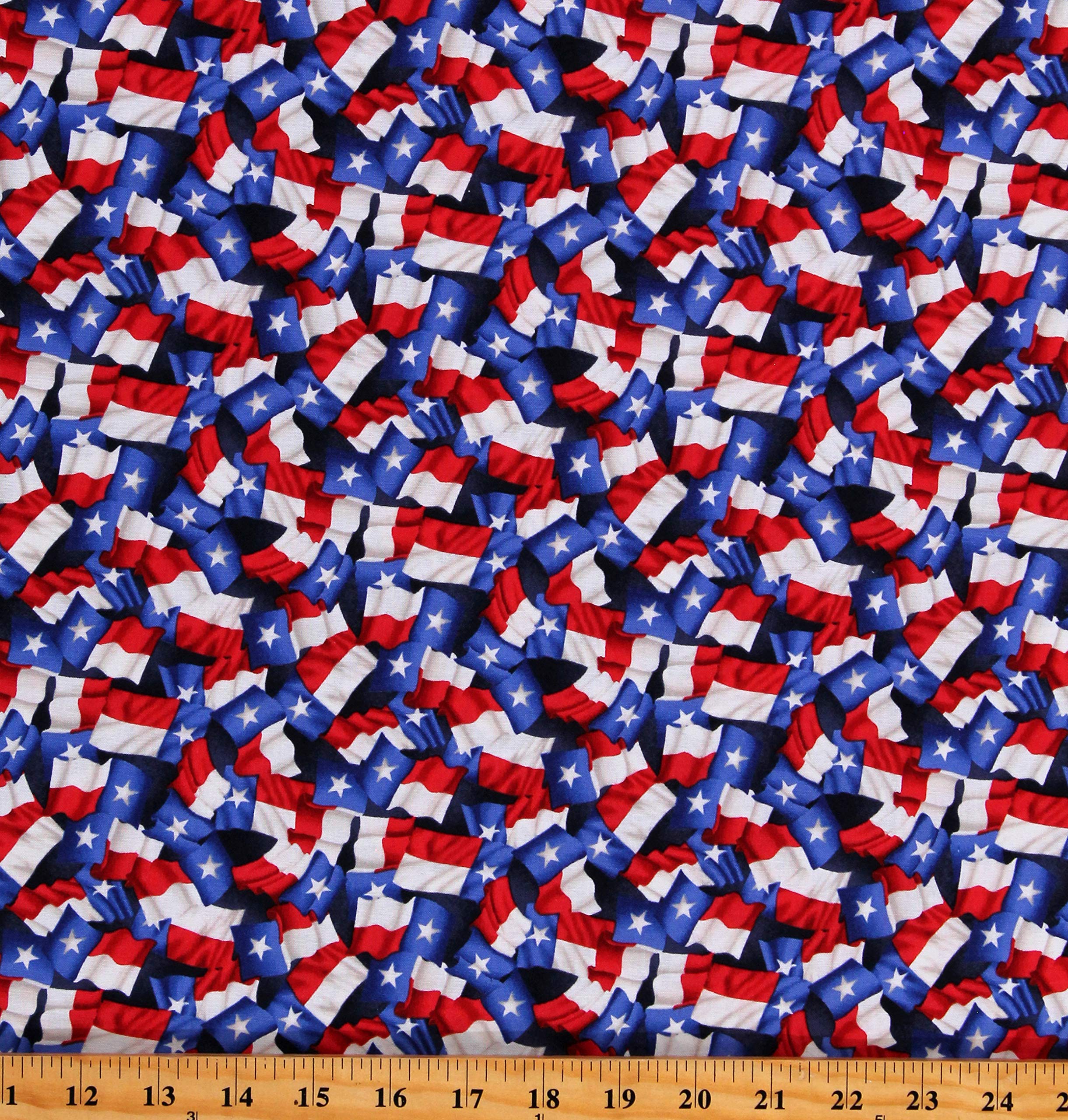 Cotton Texas State Flag All Over Red White and Blue Navy Cotton Fabric Print by The Yard (D406.34)