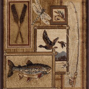 Trout Fishing Ivory 3x8 Runner Area Rug Cabin for Hallway, Walkway, Entryway, or Foyer - Novelty, Lodge