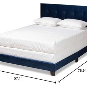 Baxton Studio Caprice Modern and Contemporary Glam Navy Blue Velvet Fabric Upholstered Full Size Panel Bed