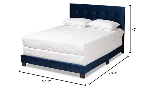 Baxton Studio Caprice Modern and Contemporary Glam Navy Blue Velvet Fabric Upholstered Full Size Panel Bed