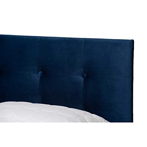 Baxton Studio Caprice Modern and Contemporary Glam Navy Blue Velvet Fabric Upholstered Full Size Panel Bed