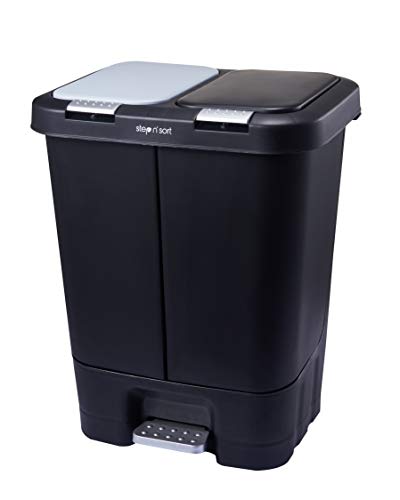 Step N' Sort 11 Gallon, Dual Trash and Recycling Bin with Slow Close Lid,Black,40 Liter,SNS402-B