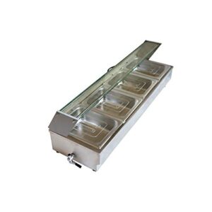 intbuying food soup warmer stove bain marie commercial canteen buffet steam heater 12''x8.7''x4'' pan with glass shield (4-pan single-row with transparent lid)