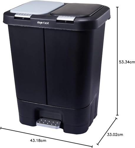 Step N' Sort 11 Gallon, Dual Trash and Recycling Bin with Slow Close Lid,Black,40 Liter,SNS402-B