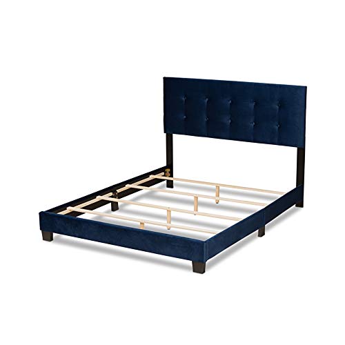 Baxton Studio Caprice Modern and Contemporary Glam Navy Blue Velvet Fabric Upholstered Full Size Panel Bed