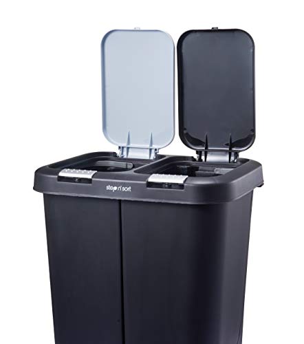 Step N' Sort 11 Gallon, Dual Trash and Recycling Bin with Slow Close Lid,Black,40 Liter,SNS402-B