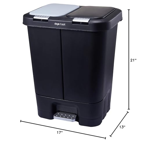 Step N' Sort 11 Gallon, Dual Trash and Recycling Bin with Slow Close Lid,Black,40 Liter,SNS402-B