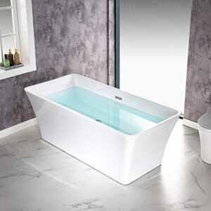 WOODBRIDGE 67" Acrylic Freestanding Bathtub Contemporary Soaking White Tub with Brushed Nickel Overflow and Drain，BTS1609 -B/N-Drain &O