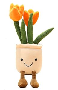 auluda tulip plush toy, 13" orange flower pot stuffed throw plushie pillow doll, soft fluffy plant friend hugging cushion - present for every age & occasion