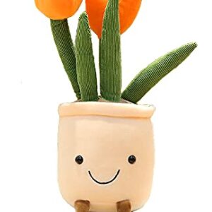 AULUDA Tulip Plush Toy, 13" Orange Flower Pot Stuffed Throw Plushie Pillow Doll, Soft Fluffy Plant Friend Hugging Cushion - Present for Every Age & Occasion