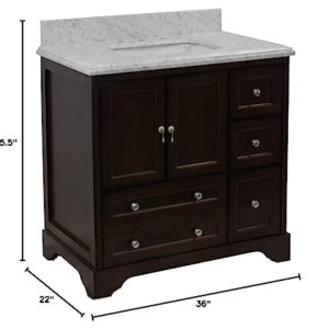 Madison 36-inch Bathroom Vanity (Chocolate/Carrara): Includes Chocolate Cabinet, Authentic Italian Carrara Marble Countertop and White Ceramic Sink