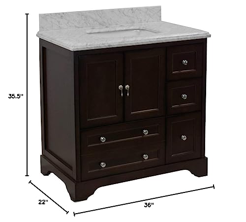 Madison 36-inch Bathroom Vanity (Chocolate/Carrara): Includes Chocolate Cabinet, Authentic Italian Carrara Marble Countertop and White Ceramic Sink