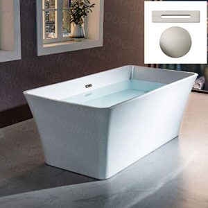 woodbridge 67" acrylic freestanding bathtub contemporary soaking white tub with brushed nickel overflow and drain，bts1609 -b/n-drain &o