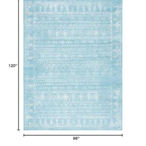 SAFAVIEH Tulum Collection Area Rug - 8' x 10', Aqua & Ivory, Moroccan Boho Distressed Design, Non-Shedding & Easy Care, Ideal for High Traffic Areas in Living Room, Bedroom (TUL271K)