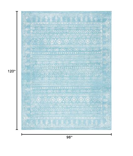 SAFAVIEH Tulum Collection Area Rug - 8' x 10', Aqua & Ivory, Moroccan Boho Distressed Design, Non-Shedding & Easy Care, Ideal for High Traffic Areas in Living Room, Bedroom (TUL271K)