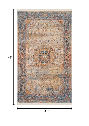 SAFAVIEH Persian Collection Accent Rug - 2'6" x 4', Blue & Multi, Oriental Distressed Design, Non-Shedding & Easy Care, Ideal for High Traffic Areas in Entryway, Living Room, Bedroom (VTP435B)