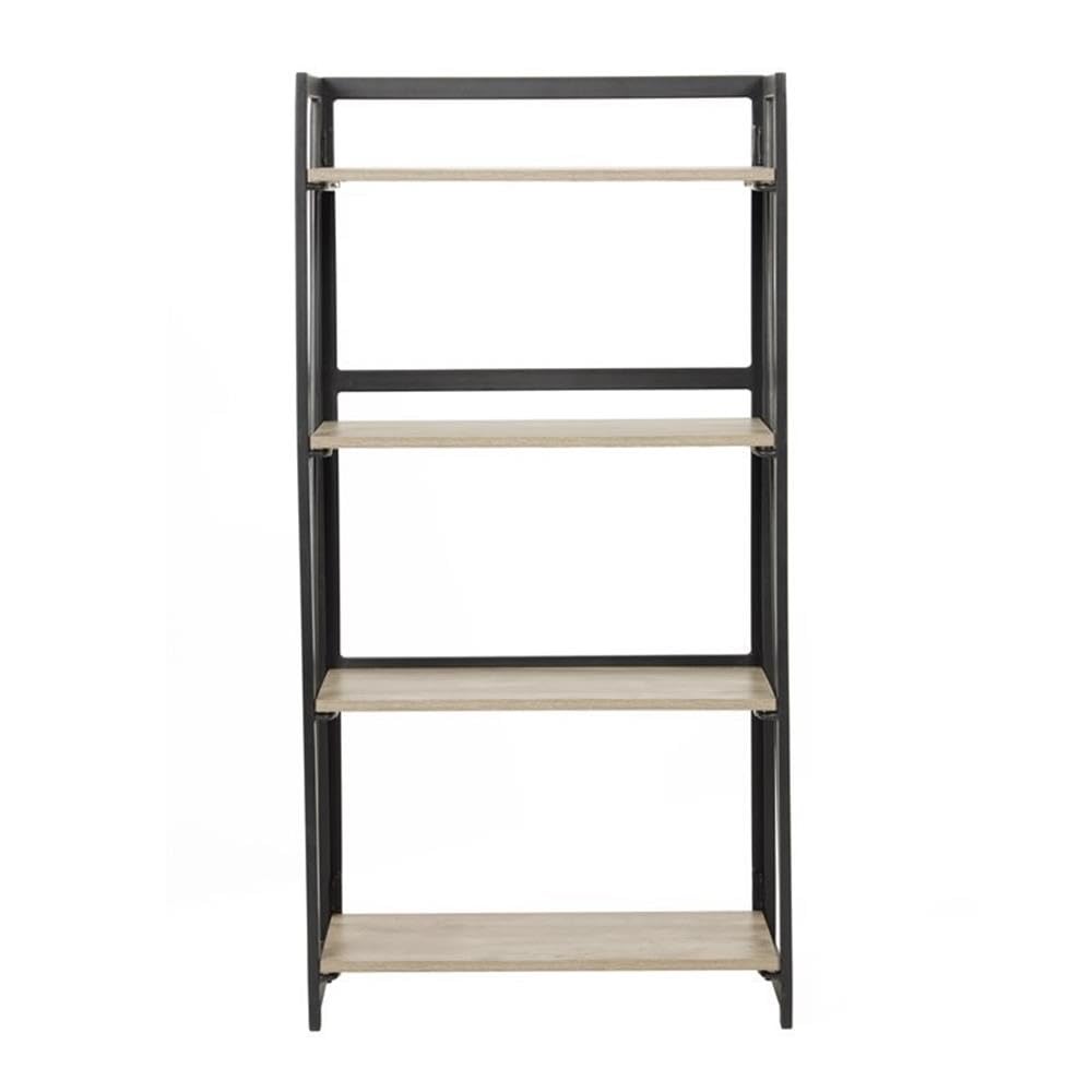 OS Home and Office Furniture Model 42244 No Tool Four Shelf Bookcase with Metal Legs and Sewn Oak Laminate Shelves