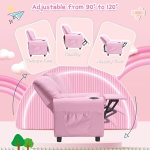 hzlagm Kids Recliner Chair with Cup Holder, Toddler Recliners for Kids Age 0-5 with Side Pockets and Non-Slip Footstool, Child Recliners for Girls Boys Kids Room, Children's Rooms, Pink