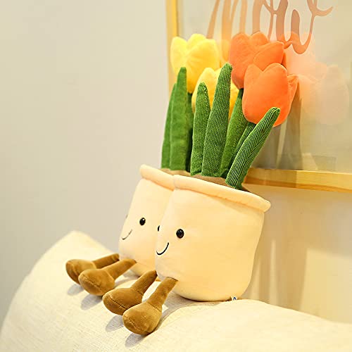 AULUDA Tulip Plush Toy, 13" Orange Flower Pot Stuffed Throw Plushie Pillow Doll, Soft Fluffy Plant Friend Hugging Cushion - Present for Every Age & Occasion