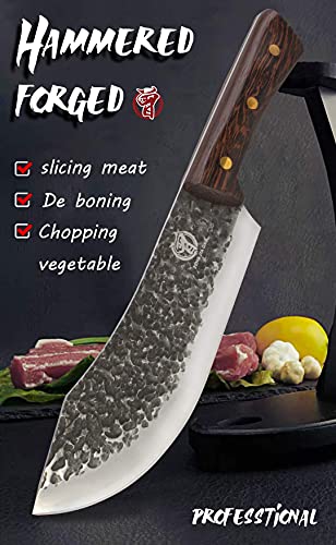 ZENG JIA DAO Butcher Knife - 7'' Bullnose Breaking Knife Meat Cleaver Knife for Meat Cutting - Vacuum Treated High Carbon Steel - Chopping Knife for Kitchen, Outdoor Camping, BBQ 2024 Gift