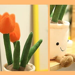 AULUDA Tulip Plush Toy, 13" Orange Flower Pot Stuffed Throw Plushie Pillow Doll, Soft Fluffy Plant Friend Hugging Cushion - Present for Every Age & Occasion