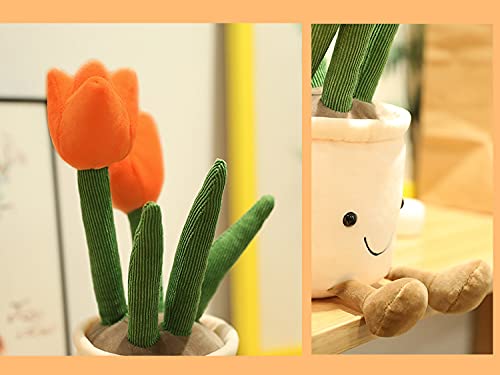 AULUDA Tulip Plush Toy, 13" Orange Flower Pot Stuffed Throw Plushie Pillow Doll, Soft Fluffy Plant Friend Hugging Cushion - Present for Every Age & Occasion