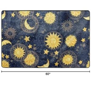 SWEET TANG Area Rug Meet 1998 Boho Chic Art Golden Sun Moon and Star Over Blue Black Sky Flannel Microfiber AntiSlip Water Resistant Carpet Bathroom Play Mat for Floor Hallway Home Decoration 60x39