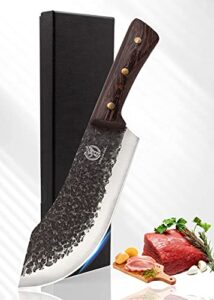 zeng jia dao butcher knife - 7'' bullnose breaking knife meat cleaver knife for meat cutting - vacuum treated high carbon steel - chopping knife for kitchen, outdoor camping, bbq 2024 gift