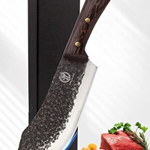 ZENG JIA DAO Butcher Knife - 7'' Bullnose Breaking Knife Meat Cleaver Knife for Meat Cutting - Vacuum Treated High Carbon Steel - Chopping Knife for Kitchen, Outdoor Camping, BBQ 2024 Gift