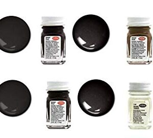 Make Your Day Testors Black Enamel Paint Variety, Flat Black, Gloss Black, Semi-Gloss Black, Black Metallic, Flat Rubber, and Thinner 1/4 fl oz (Pack of 11) Brushes