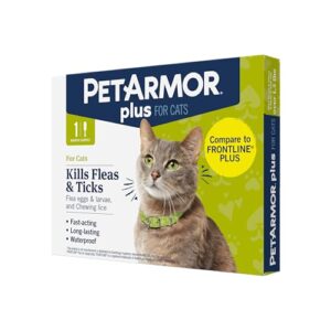 petarmor plus flea and tick prevention for cats, cat flea and tick treatment, 1 dose, waterproof topical, fast acting, cats over 1.5 lbs