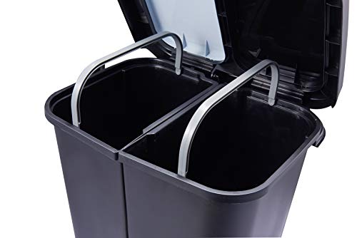 Step N' Sort 11 Gallon, Dual Trash and Recycling Bin with Slow Close Lid,Black,40 Liter,SNS402-B