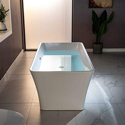 WOODBRIDGE 59" Freestanding Acylic Soaking Bathtub with White, Drain and Overflow inBrushed, BTA1509-B/N-Drain &O + Pillow, with Brushed Nickel Drian