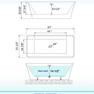 WOODBRIDGE 67" Acrylic Freestanding Bathtub Contemporary Soaking White Tub with Brushed Nickel Overflow and Drain，BTS1609 -B/N-Drain &O