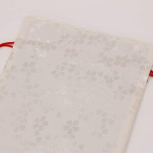 Eyashi Craft Made in Japan Goshi Stamp Book Holder Drawstring Bag 7.5 x 10.6 inches (19 x 27 cm), Cherry Blossom White