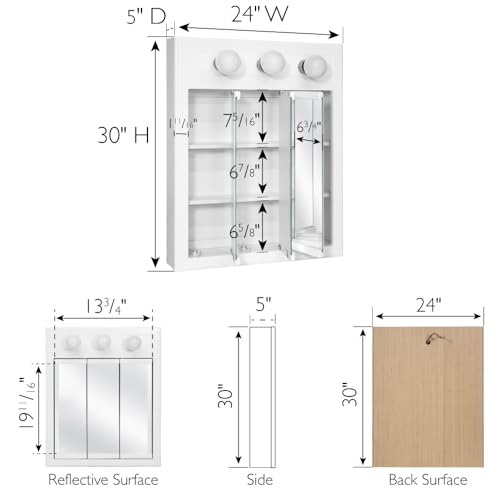 Design House 24 Inch Concord Bathroom Medicine Cabinet, Wall Mounted, Mirror, White, 532374-WHT