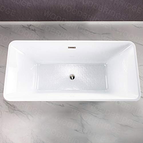 WOODBRIDGE 67" Acrylic Freestanding Bathtub Contemporary Soaking White Tub with Brushed Nickel Overflow and Drain，BTS1609 -B/N-Drain &O