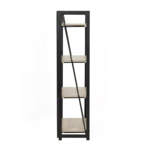 OS Home and Office Furniture Model 42244 No Tool Four Shelf Bookcase with Metal Legs and Sewn Oak Laminate Shelves