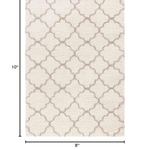 SAFAVIEH Hudson Shag Collection Area Rug - 8' x 10', Ivory & Beige, Moroccan Trellis Design, Non-Shedding & Easy Care, 2-inch Thick Ideal for High Traffic Areas in Living Room, Bedroom (SGH282E)