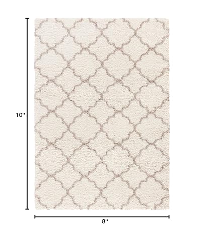 SAFAVIEH Hudson Shag Collection Area Rug - 8' x 10', Ivory & Beige, Moroccan Trellis Design, Non-Shedding & Easy Care, 2-inch Thick Ideal for High Traffic Areas in Living Room, Bedroom (SGH282E)