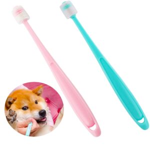 2 pcs 360-degree small dog and cat toothbrush, bristle diameter 0.51", soft silicone deep pet teeth cleaning kit (colors may vary)