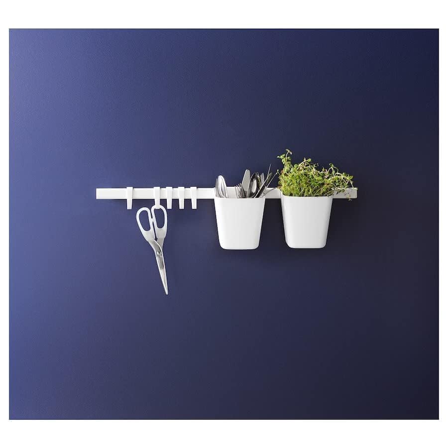 Ikea SUNNERSTA - Rail with 4 Hooks and 2 containers, [White],Length: 60 cm